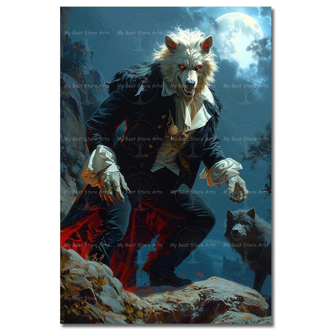 Dracula Werewolf Art Print - Gothic Spooky Wolf Poster, Dark Academia ...