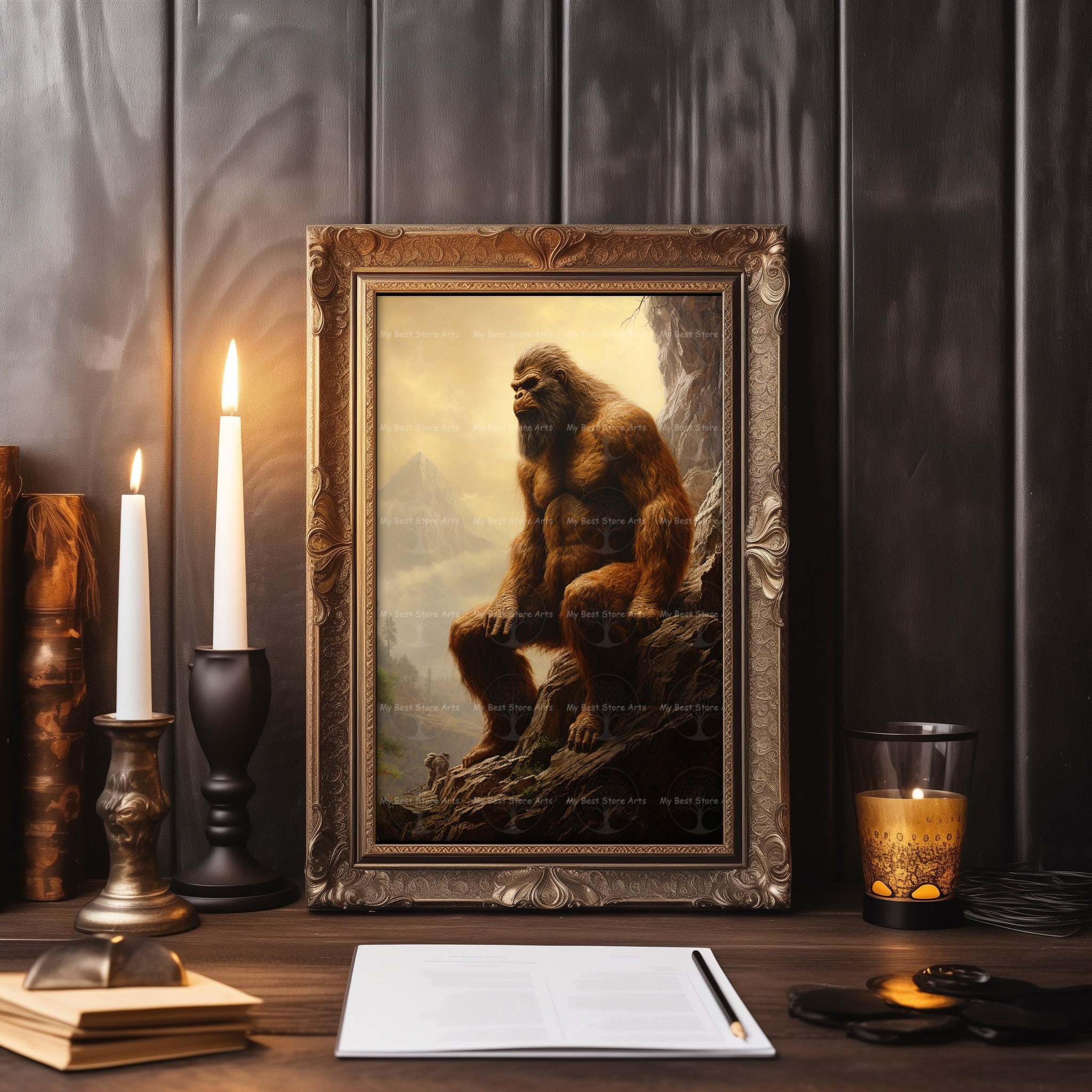 Bigfoot Art Print Legendary Creature, Beast Poster, Cave Decor ...