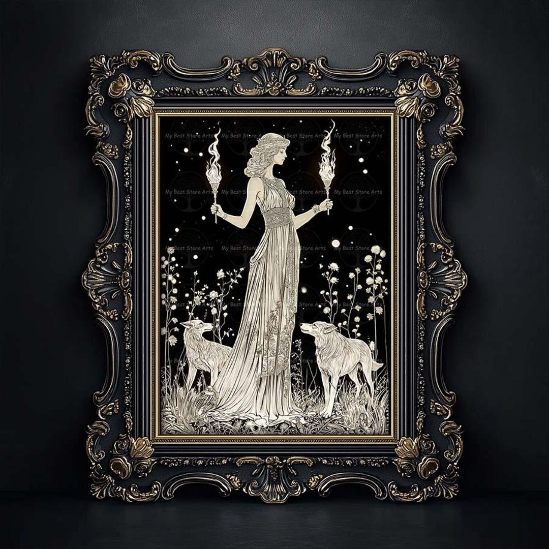 Mystical Hecate Art Print - Witchy Gothic Picture, Folklore Wolf Dogs ...