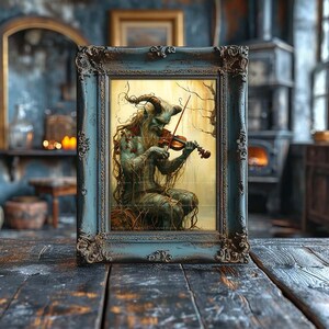 Satyr Fae Playing Violin Art Print Greek God Pan, Forest Faun Decor ...
