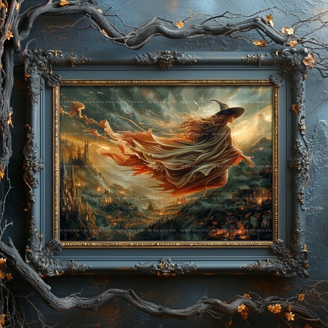 Flying Witch Sunset Art Print Witchy, Gothic Picture, Folklore Wall ...