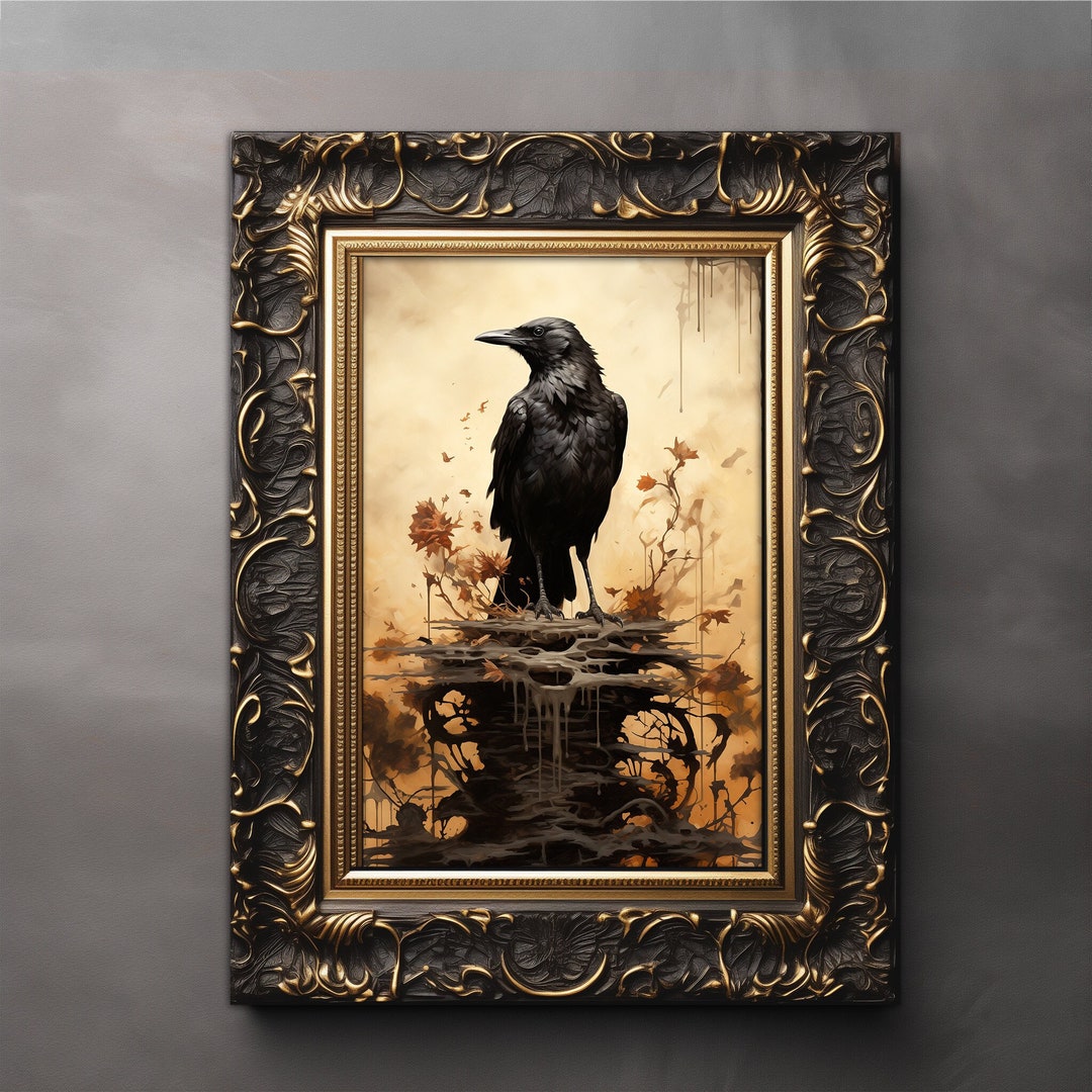 Gothic Raven Art Print Witchy Artwork Goblincore Poster Occult Crow