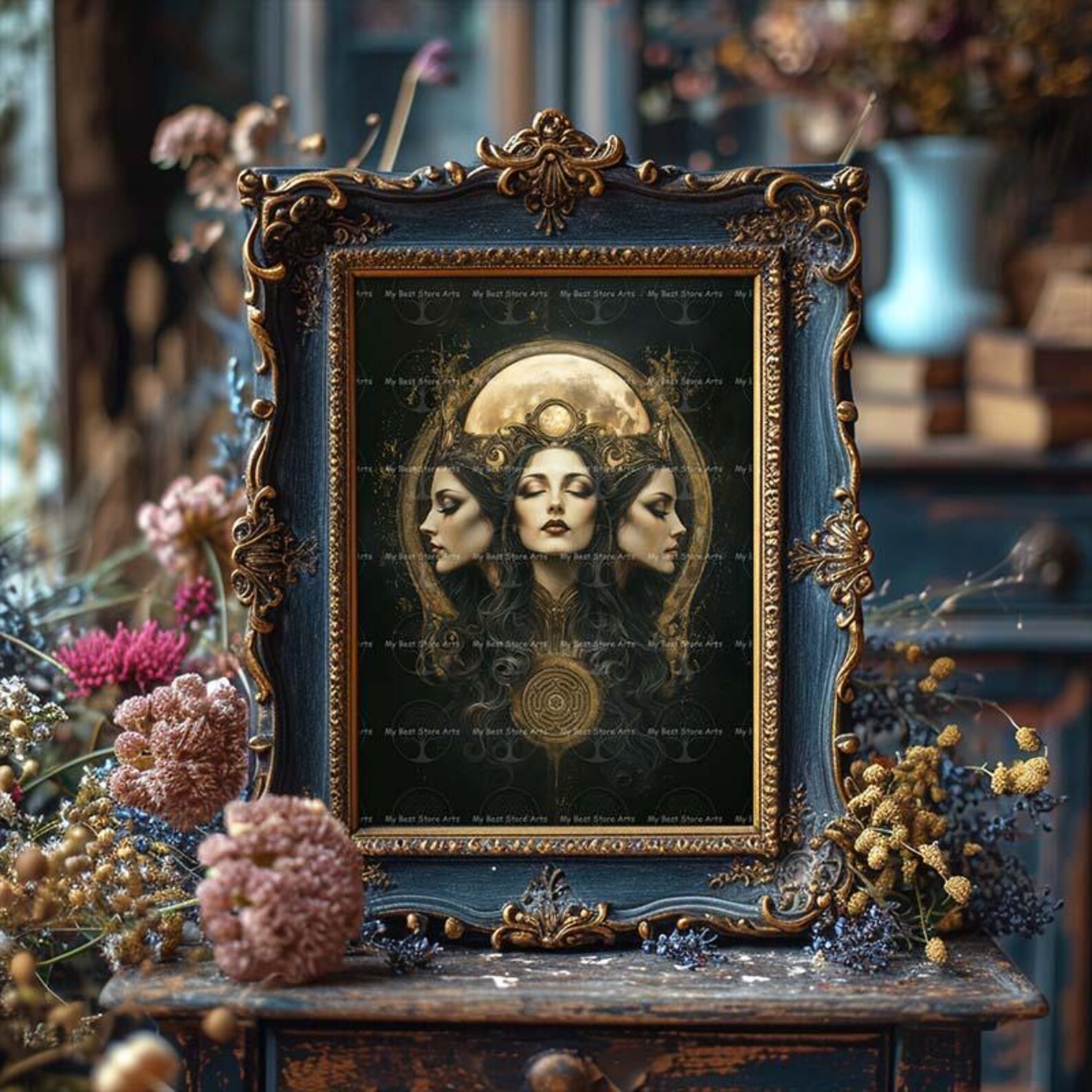 Hecate Triple Moon Art Print - Gothic Picture, Witch Decor, Wheel of ...