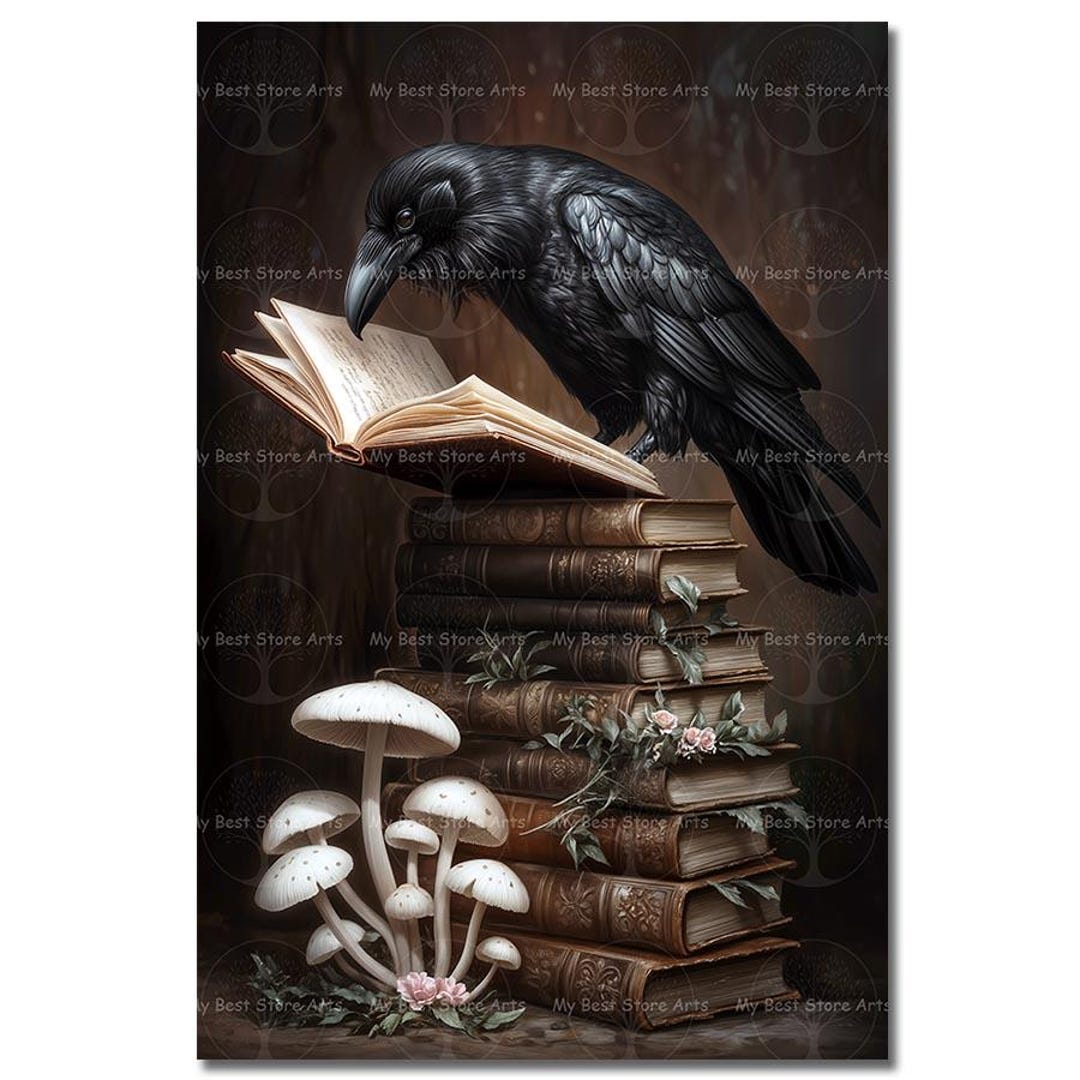 Raven and Books Art Print - Bookish Gothic Dark Academia Wall Art ...
