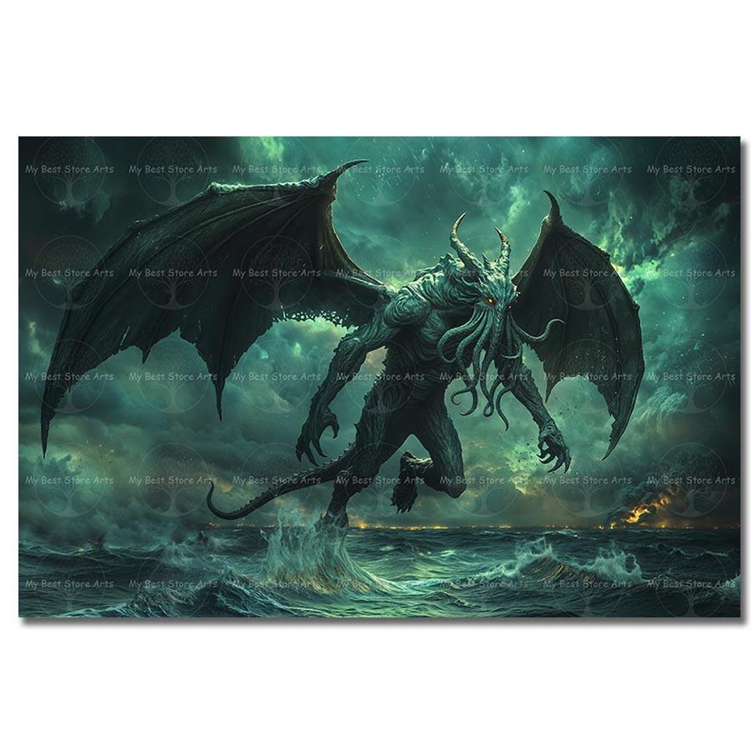 Spooky Cthulhu Art Print - Lovecraft Fantasy Sea Decor, Witchy Nautical ...