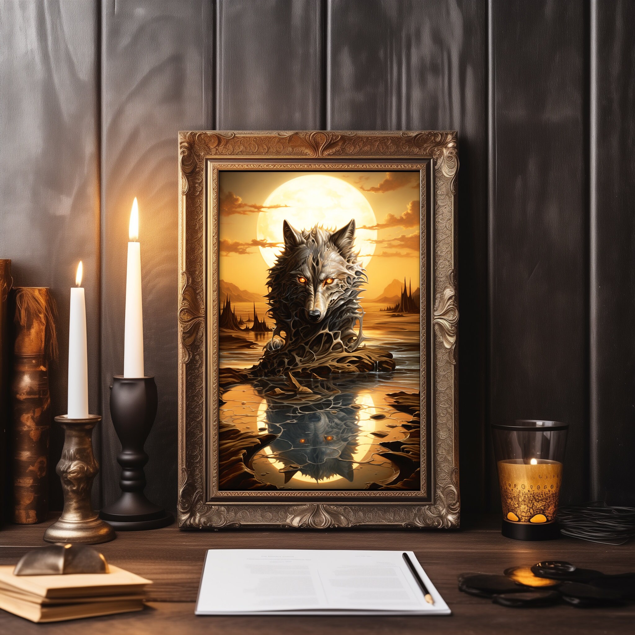 Wolf Moon Surreal Fantasy Dark Academia Occult Vintage Fine Art Print 8 ...