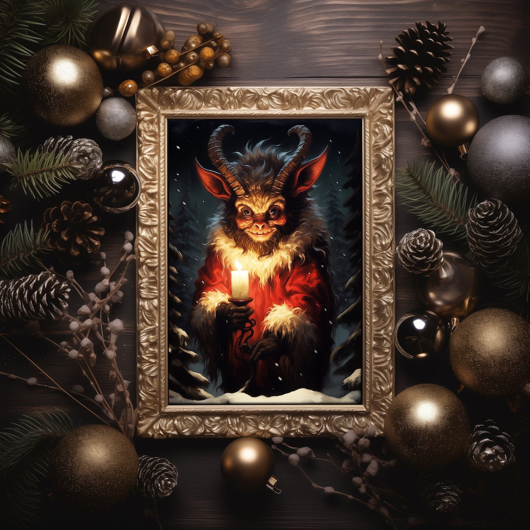 Cute Krampus Fine Art Print, Krampus Christmas Poster, Whimsical Decor, Little Evil Santa Elf ...