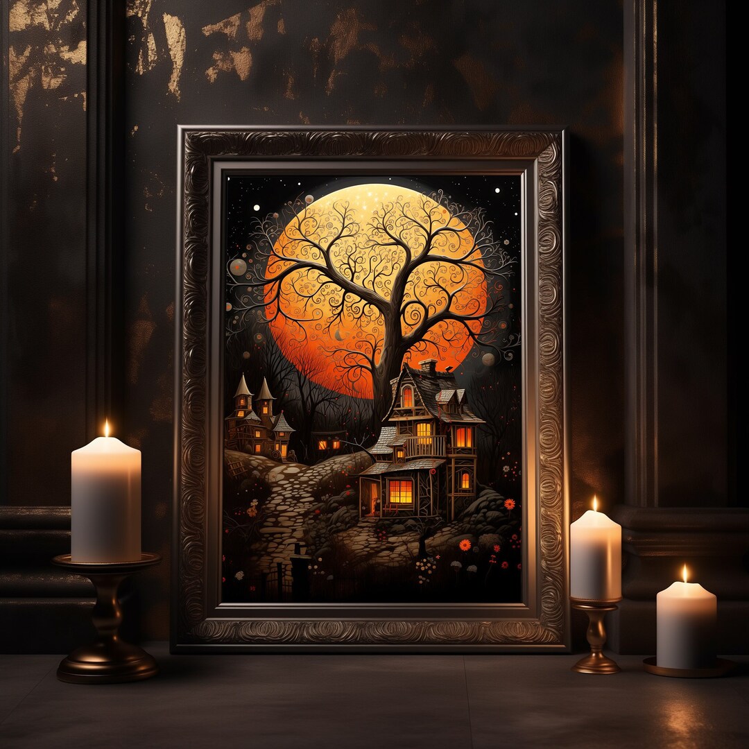 Tree and Moon Fine Art Print, Whimsical Landscape Wall Decor, Fantasy ...