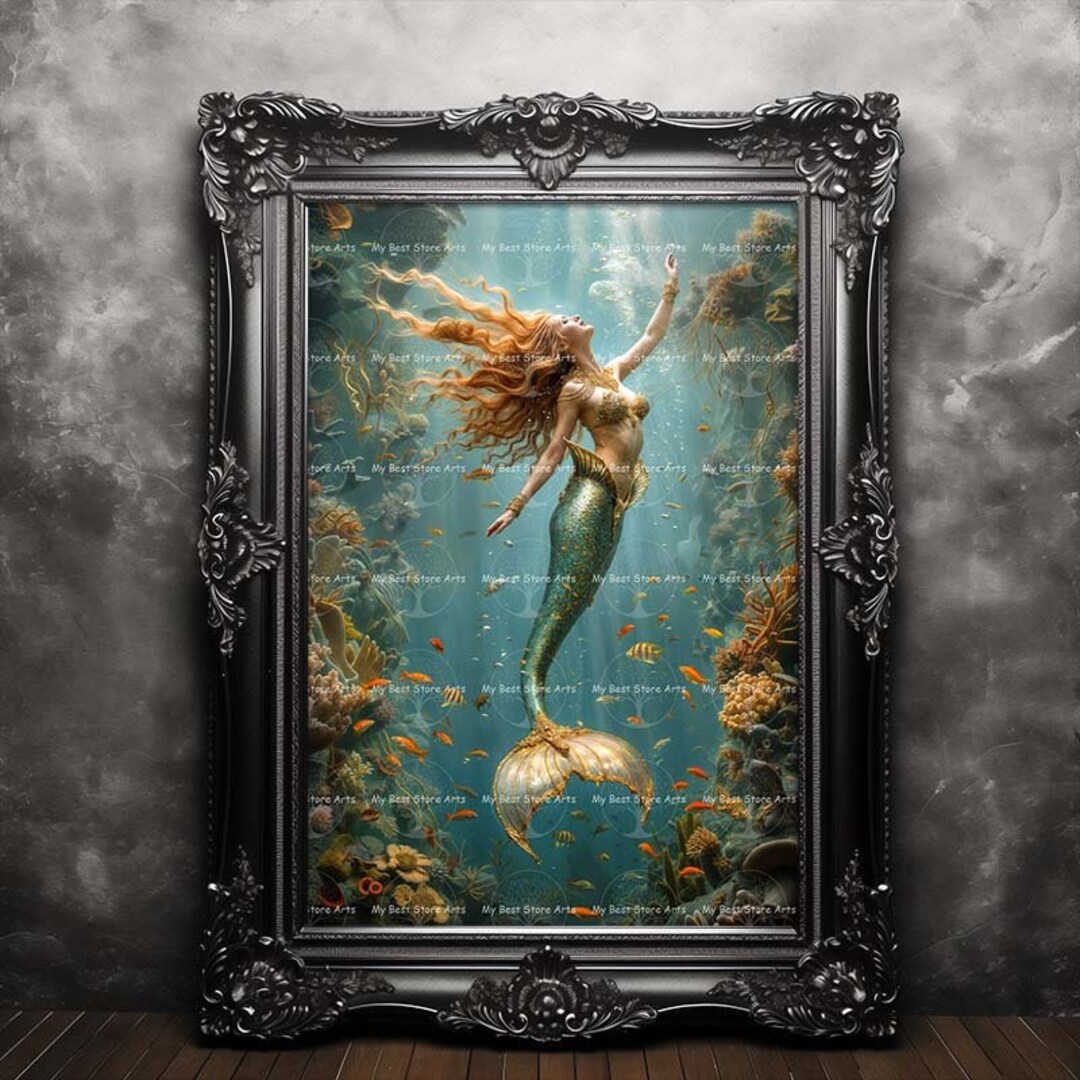 Mermaid Reaching the Surface Art Print - Sea Siren Poster, Fantasy ...