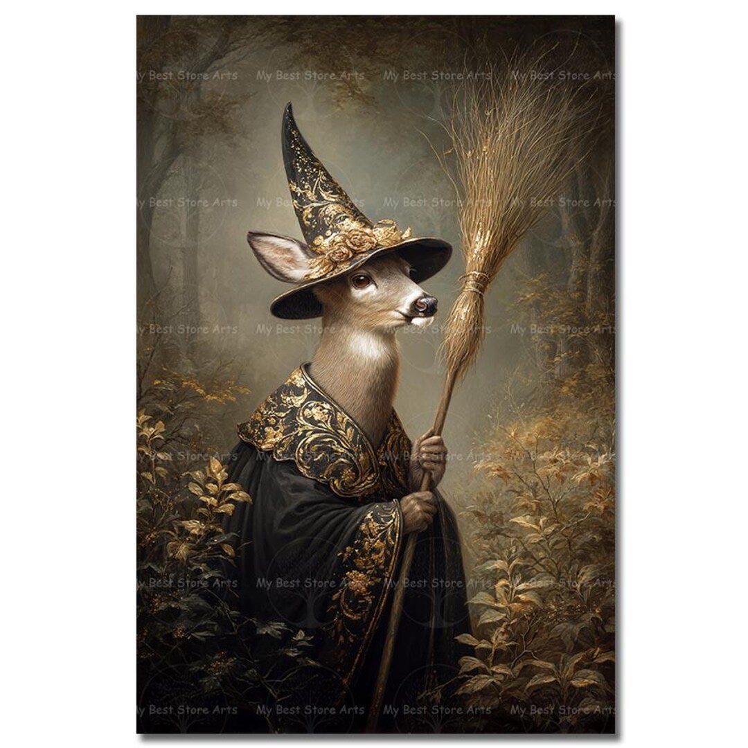 Witch Deer Art Print - Gothic Cottagecore Fantasy Poster, Dark Academia ...