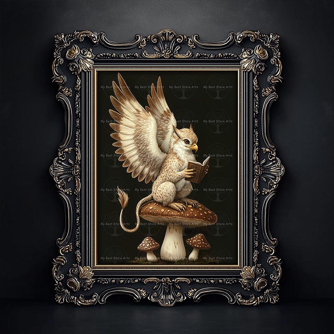 Griffin Reading Book Art Print - Fantasy Bookish Decor, Whimsical ...