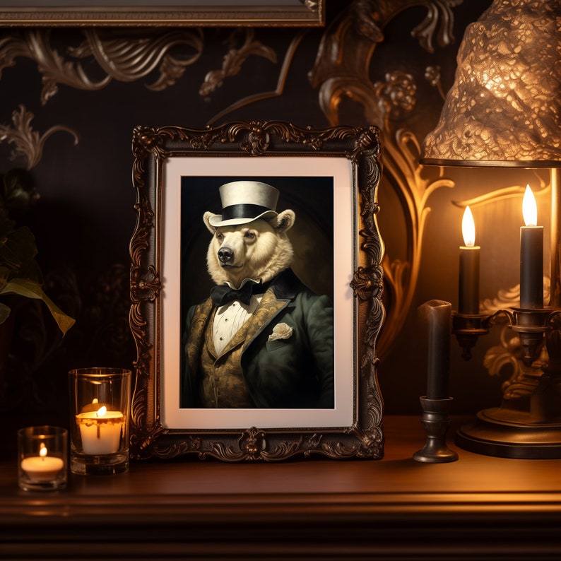 Polar Bear Fine Art Print, Victorian Bear Wall Decor, Victorian Animal ...