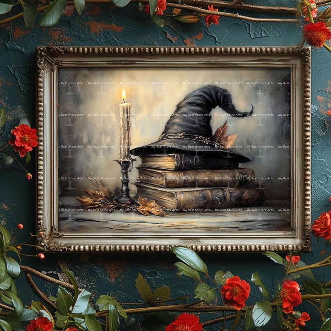 Witchy Library Art Print - Moody Gothic Book Poster, Halloween Decor ...