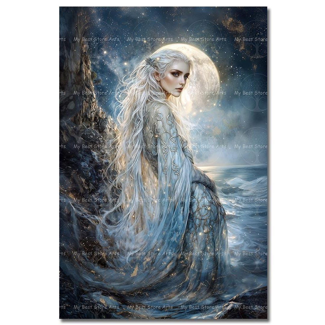 Arianrhod Goddess Art Print - Welsh Moon Goddess, Gothic Wall Decor ...