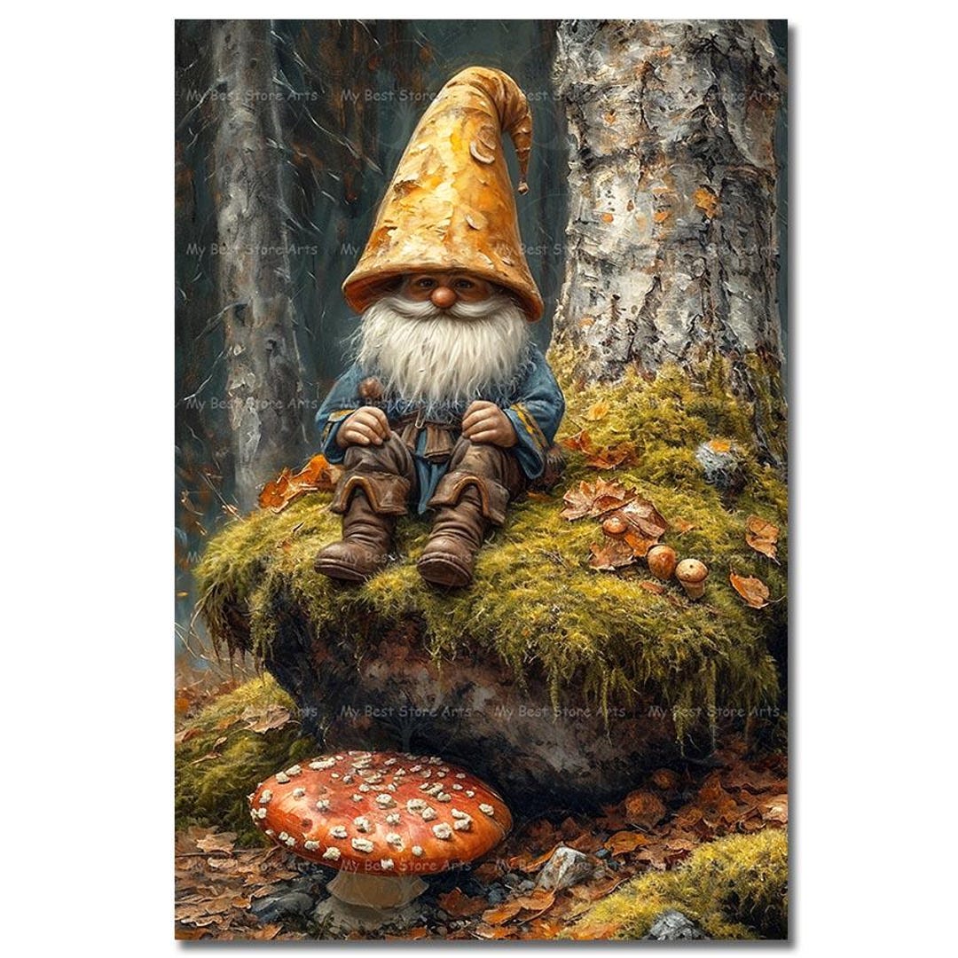 Cute Gnome Art Print - Fantasy Cottagecore Picture, Folklore Fae Poster ...