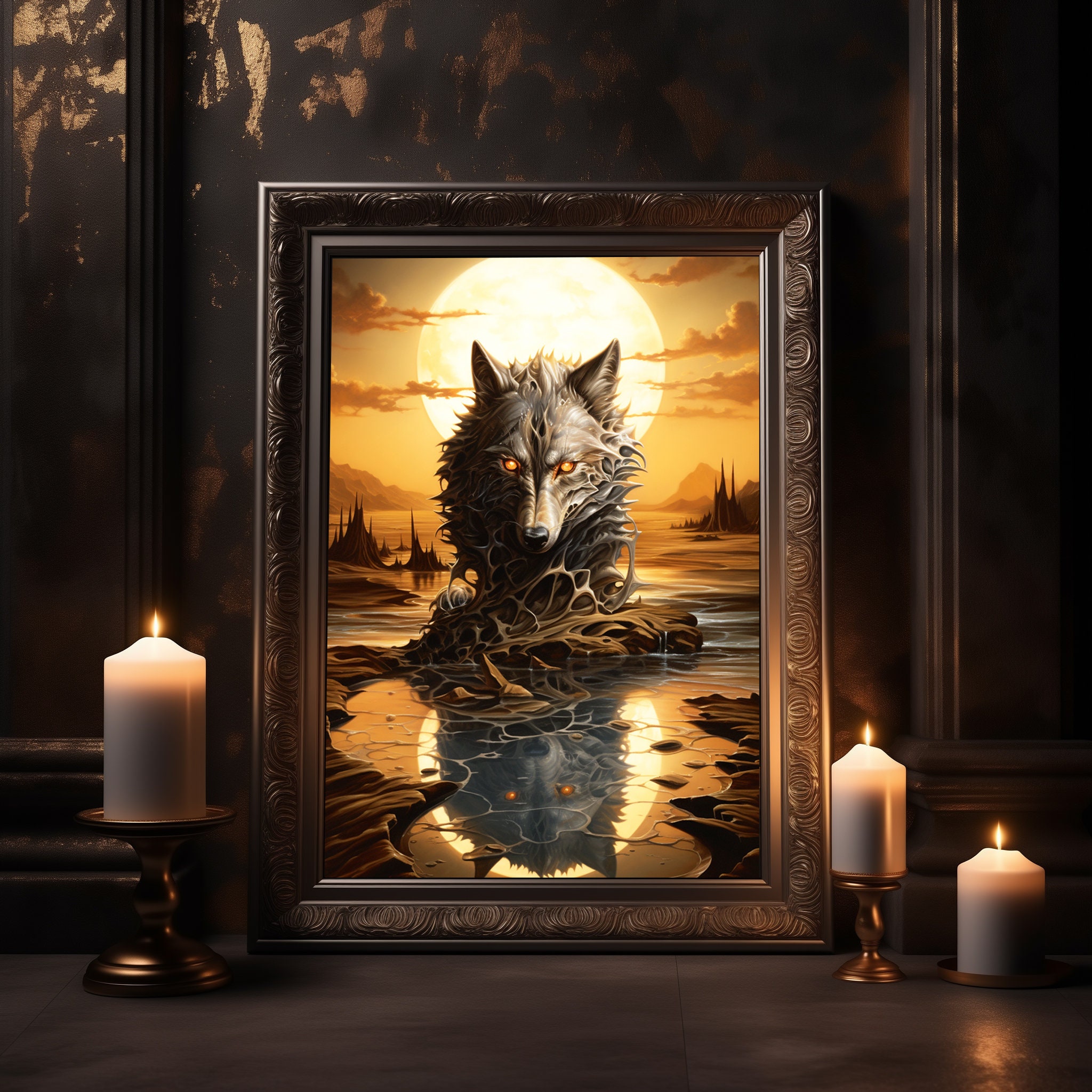 Wolf Moon Surreal Fantasy Dark Academia Occult Vintage Fine Art Print 8 ...