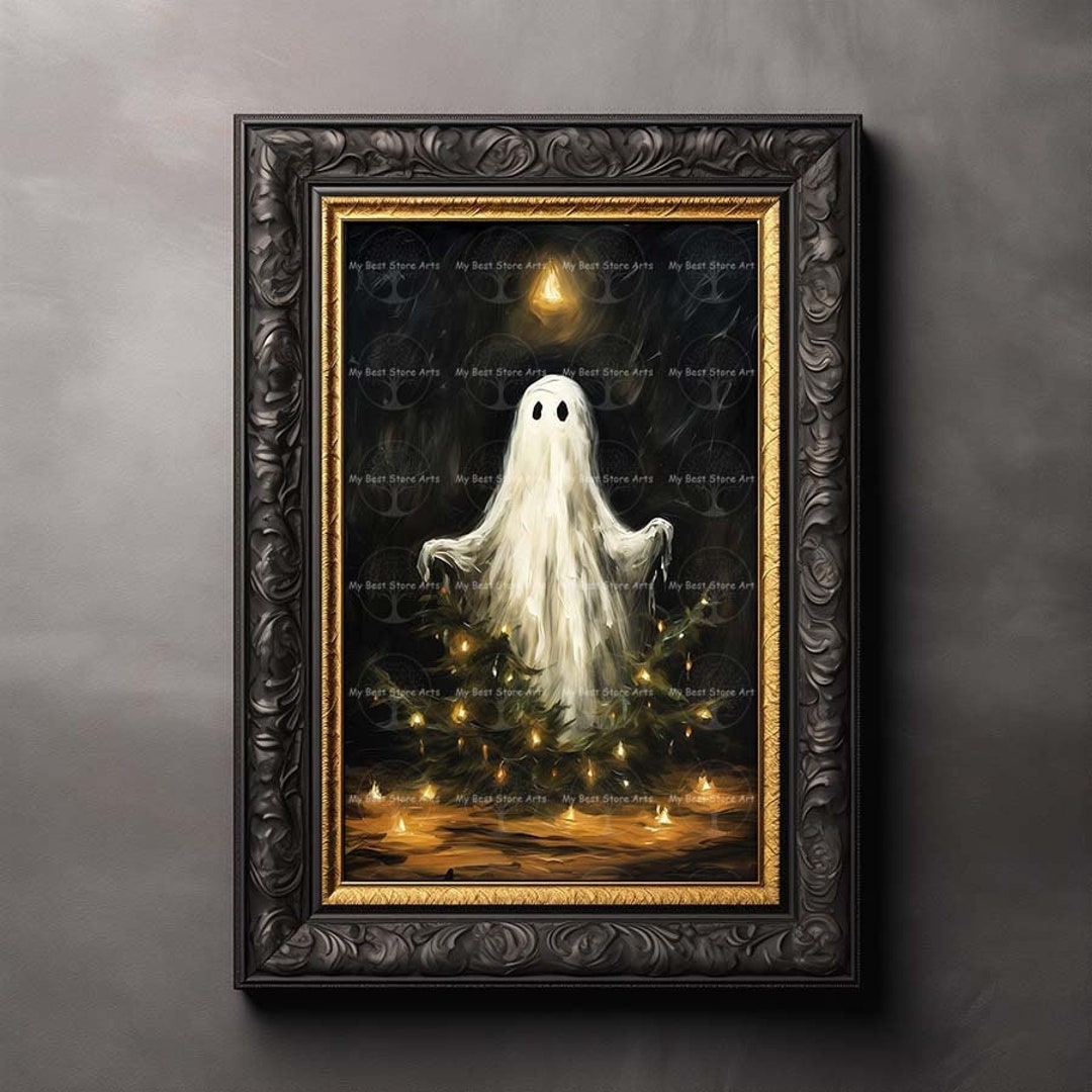 Ghost and Christmas Tree Art Print, Christmas Decor, Goblincore Themed ...