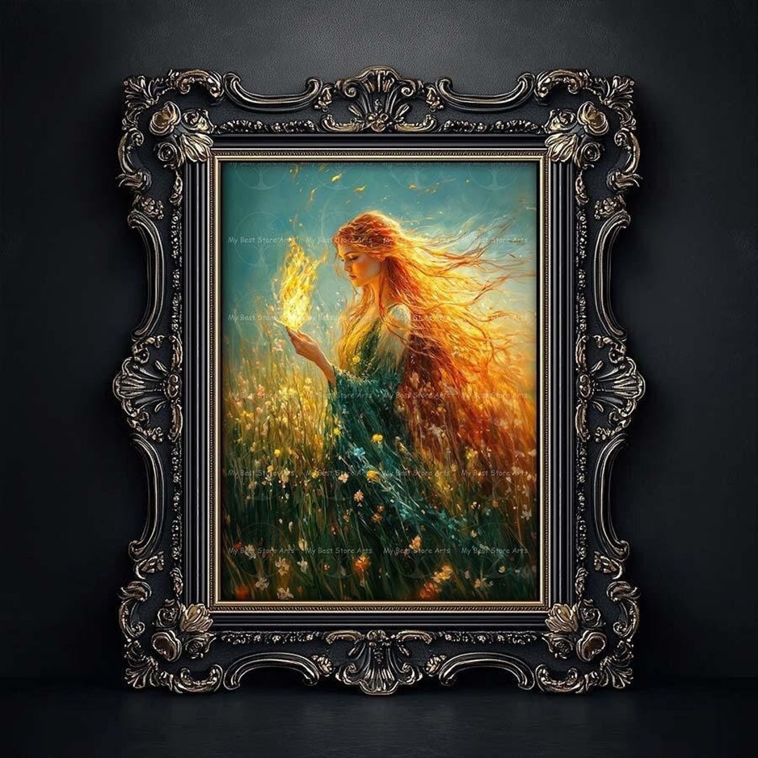 Radiant Brigid Art Print - Celtic Goddess Fire Wall Decor, Irish Spring ...