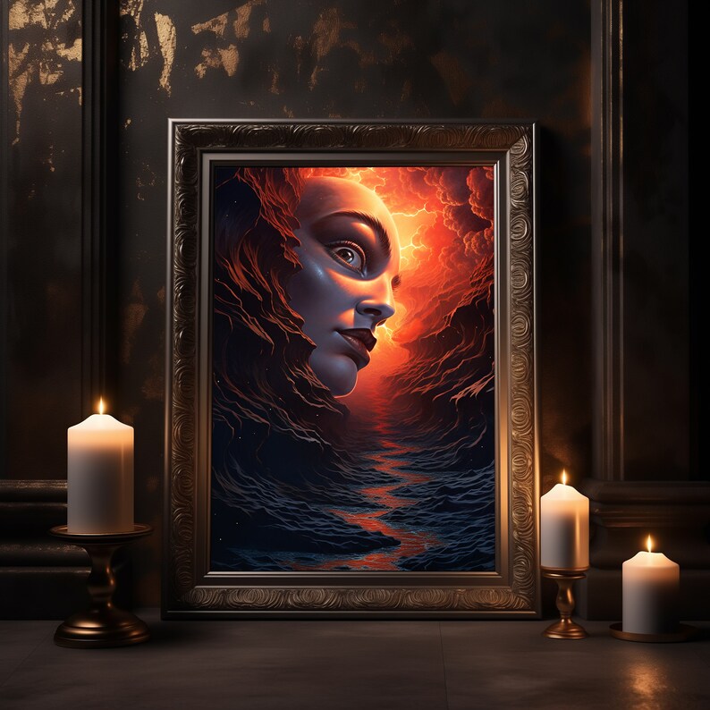 Storm Face Art Print, Surreal Fantasy Poster, Oddity Picture, Gothic ...