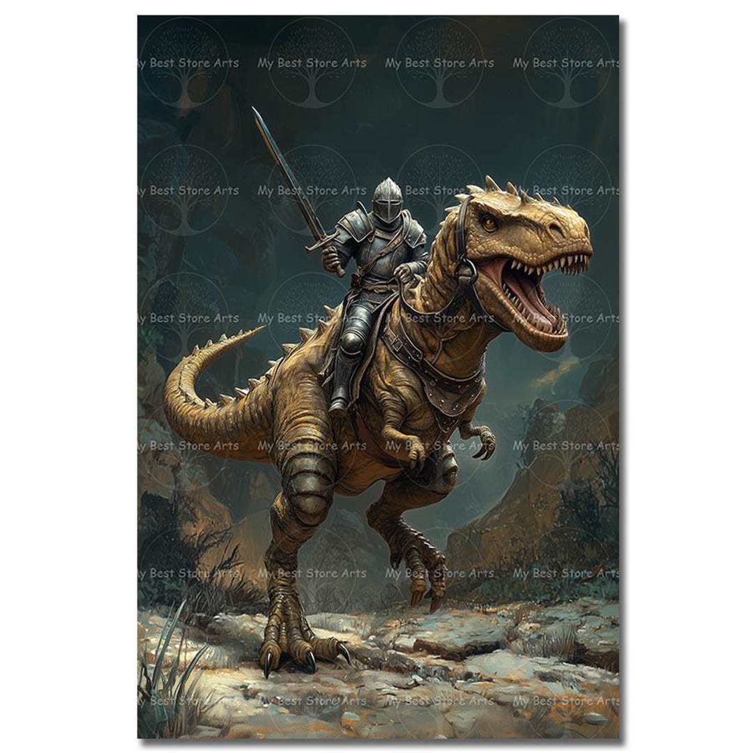 T-rex Knight Art Print - Fantasy Poster, Gothic Dark Academia Picture ...