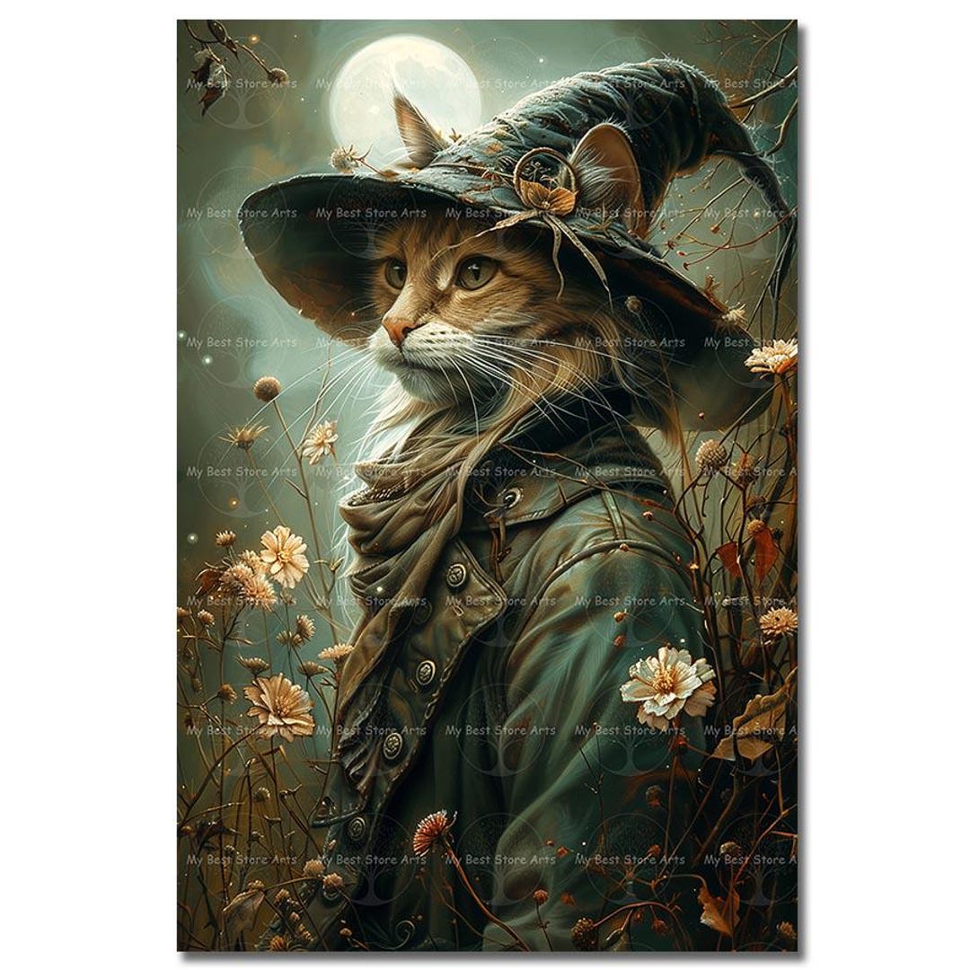 Cat Wizard Art Print - Witchy Fantasy Poster, Fairytale Kitty Decor ...
