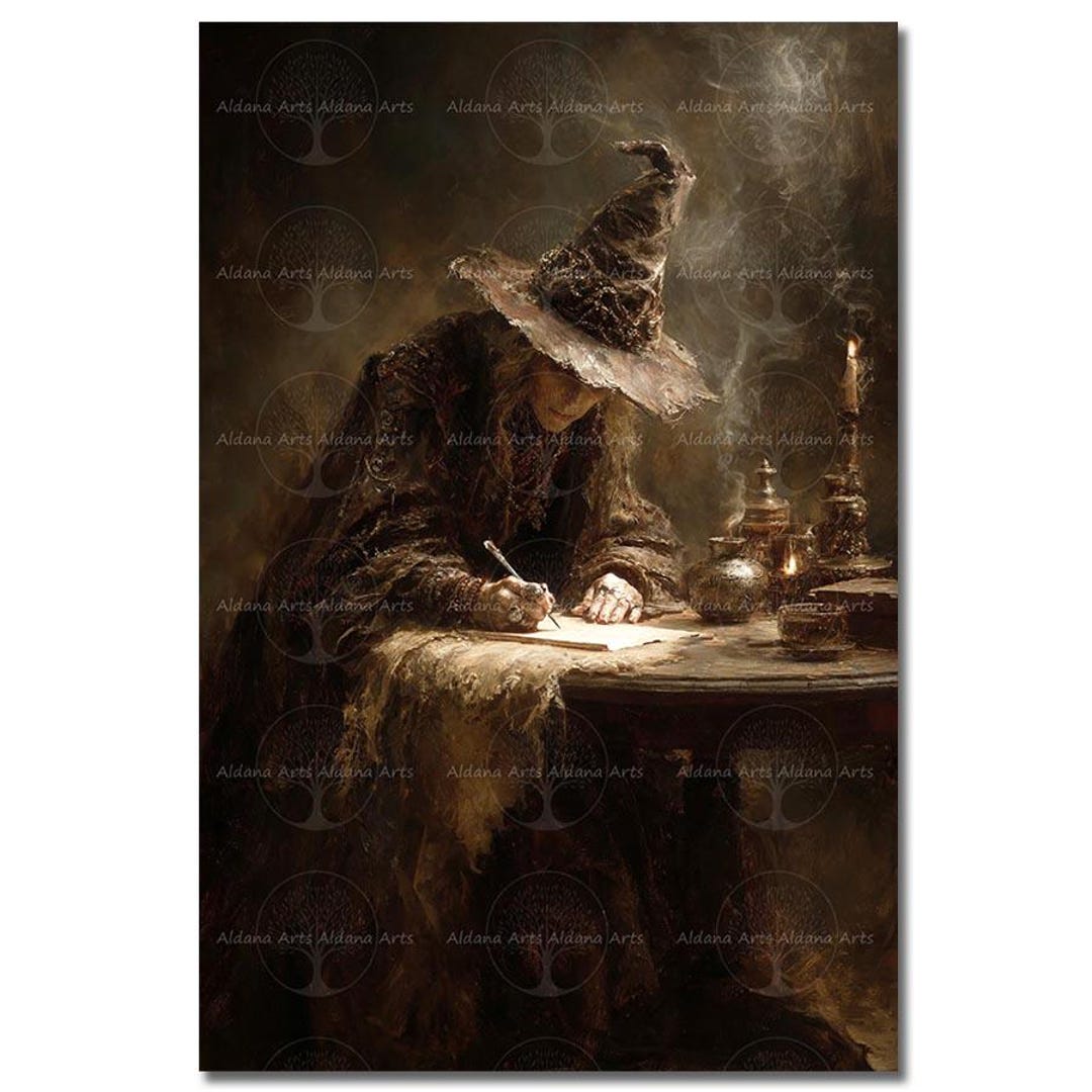 Witch Writing Art Print - Witchy Spooky Picture, Moody Dark Academia ...