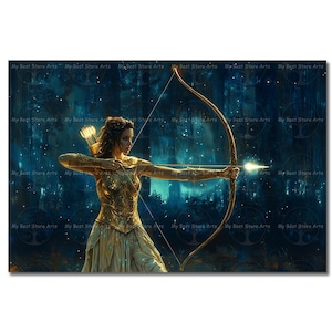 Artemis Warrior Art Print | Greek Goddess of Hunting & Moon | Celestial ...