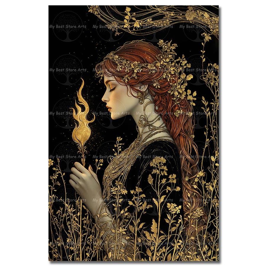 Elegant Brigid Art Print - Fire Deity Wall Decor, Celtic Pagan Poster ...