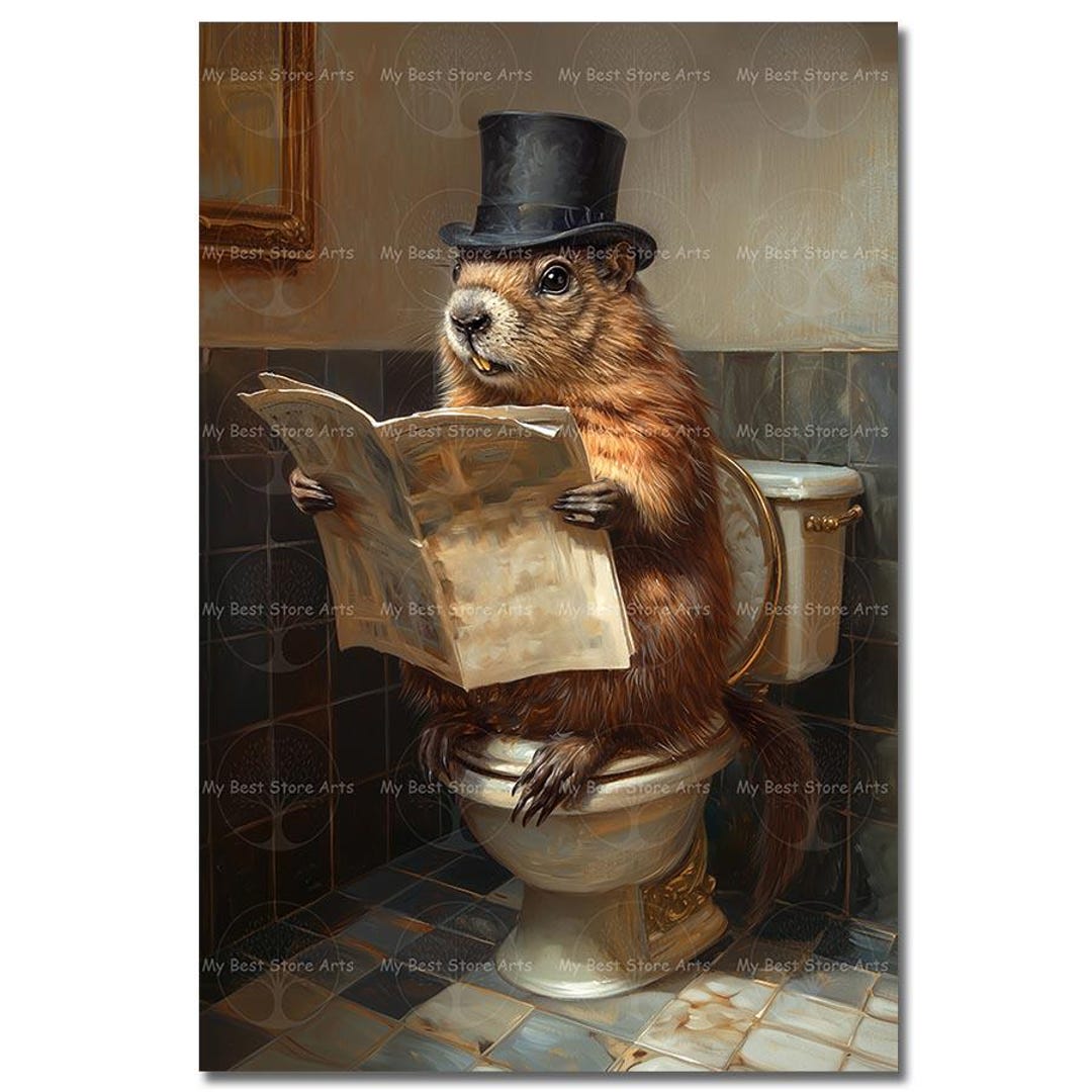 Victorian Marmot Gentleman Art Print - Whimsical Bathroom Fantasy Wall ...