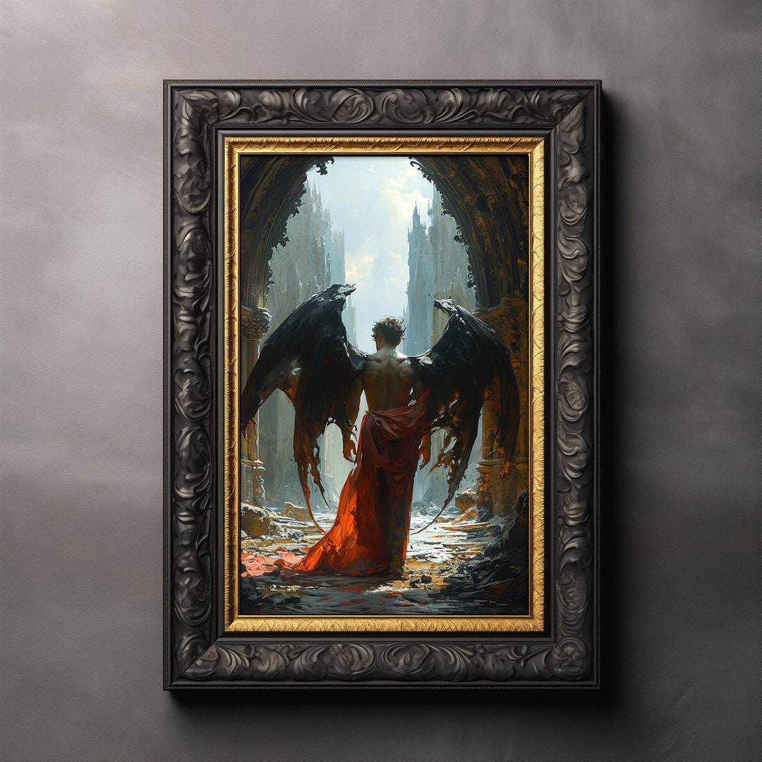 Fallen Angel Ruins Art Print Fantasy Dark Academia Poster, Demon Wall ...