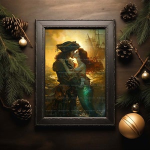 Pirate Captain and Siren Art Print - Romance Love Poster, Mermaid ...