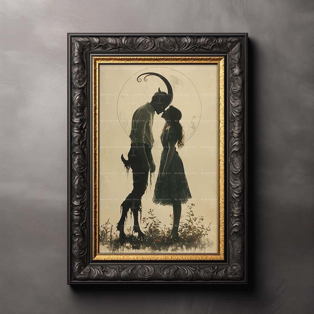 Satyr and Lady Art Print - Dark Academia Poster, Gothic Faun Wall Decor ...