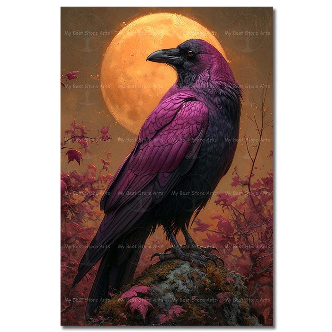 Purple Raven Art Print - Fantasy Dark Academia Crow Picture, Gothic ...