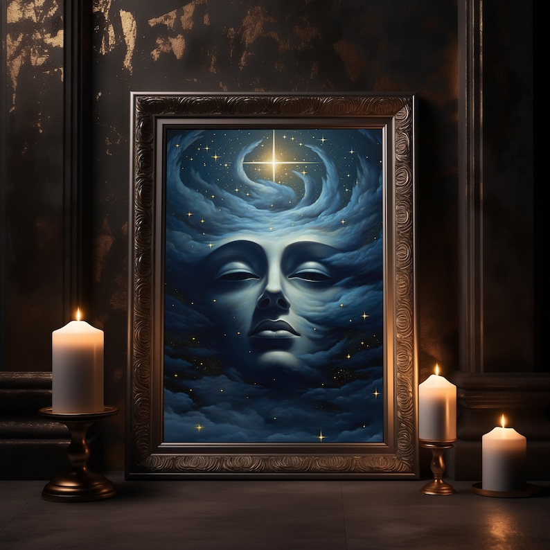 Night Queen Art Print Fantasy Surreal Poster, Celestial Sky Picture, Moonlight Clouds, Midnight ...