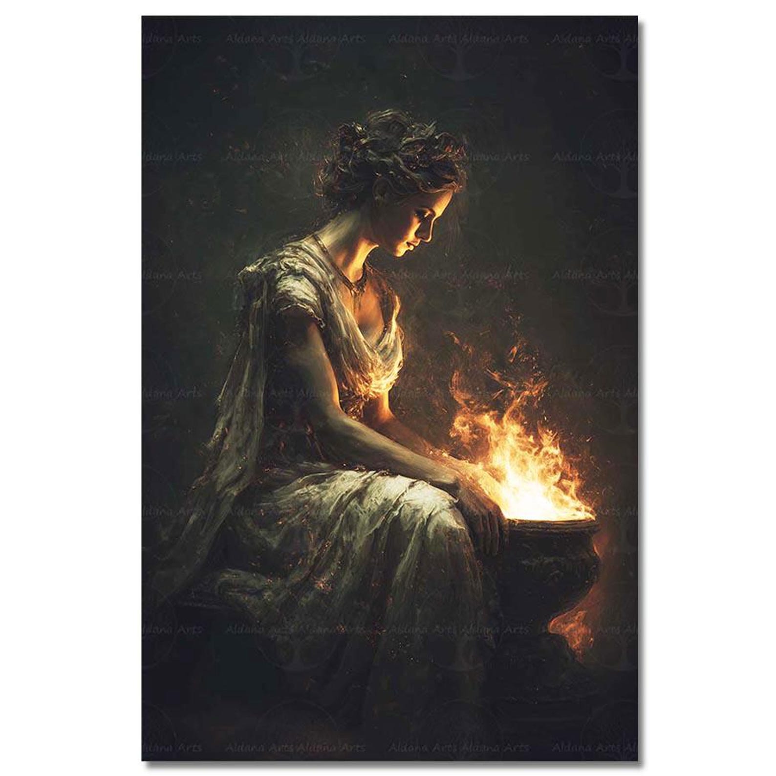 Moody Hestia Art Print - Greek Goddess of Home and Hearth, Mystical ...