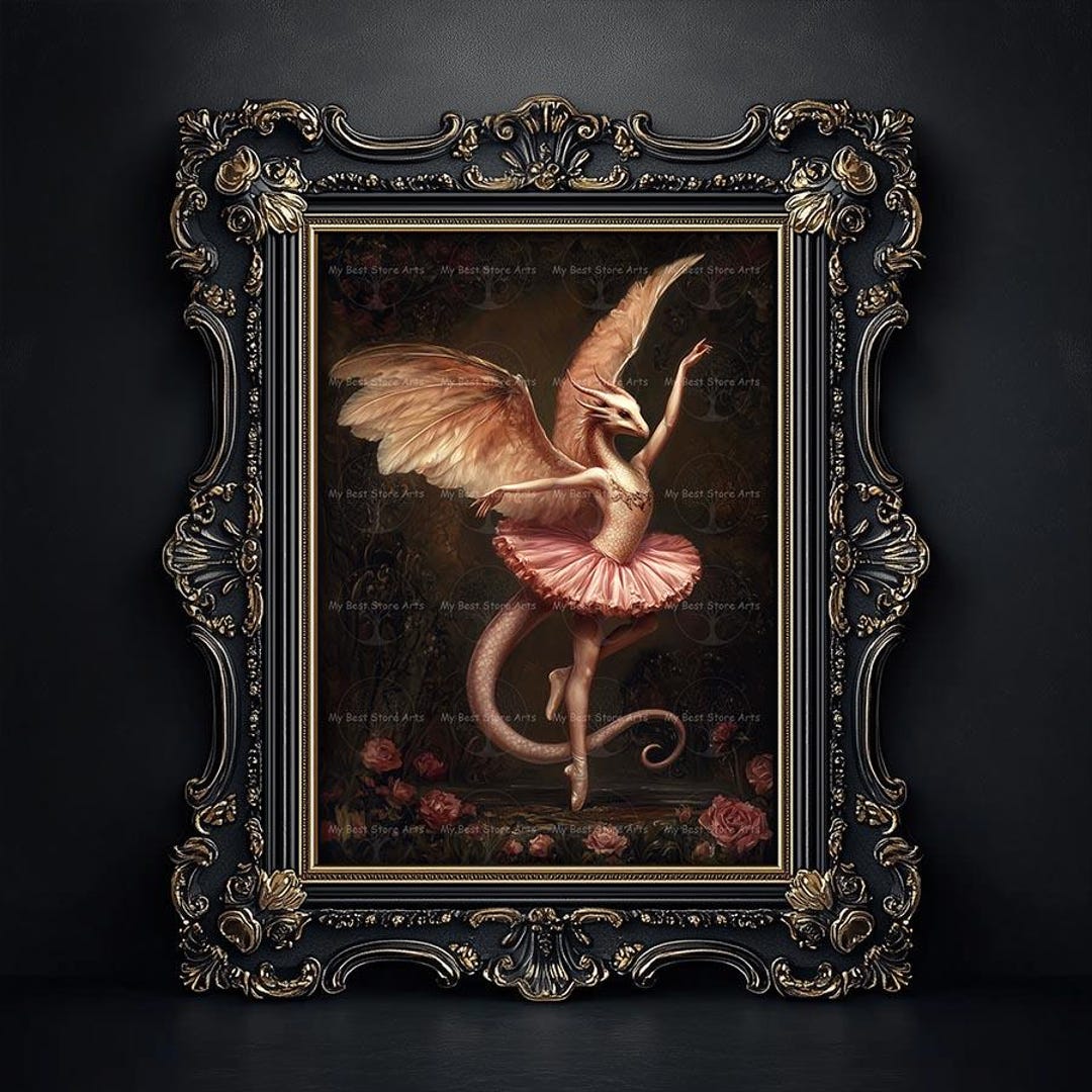 Ballerina Dragon Art Print - Whimsical Gothic Fantasy Poster, Cute ...