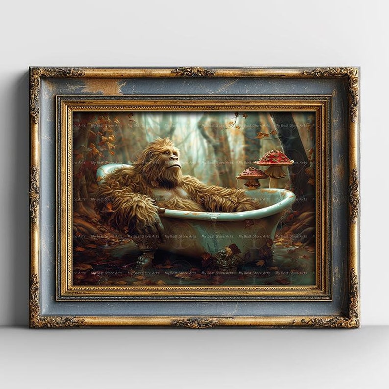 Bigfoot in Bathtub Art Print - Fantasy Decor, Whimsical Beast, Folklore ...