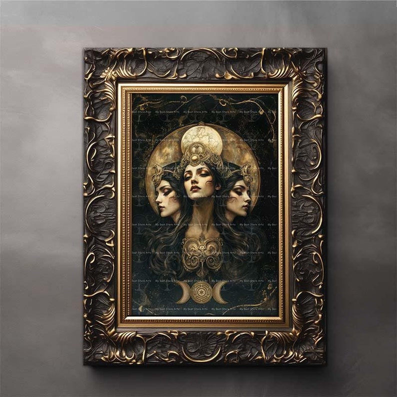 Hecate Triple Moon Art Print - Gothic Picture, Witch Decor, Wheel of ...