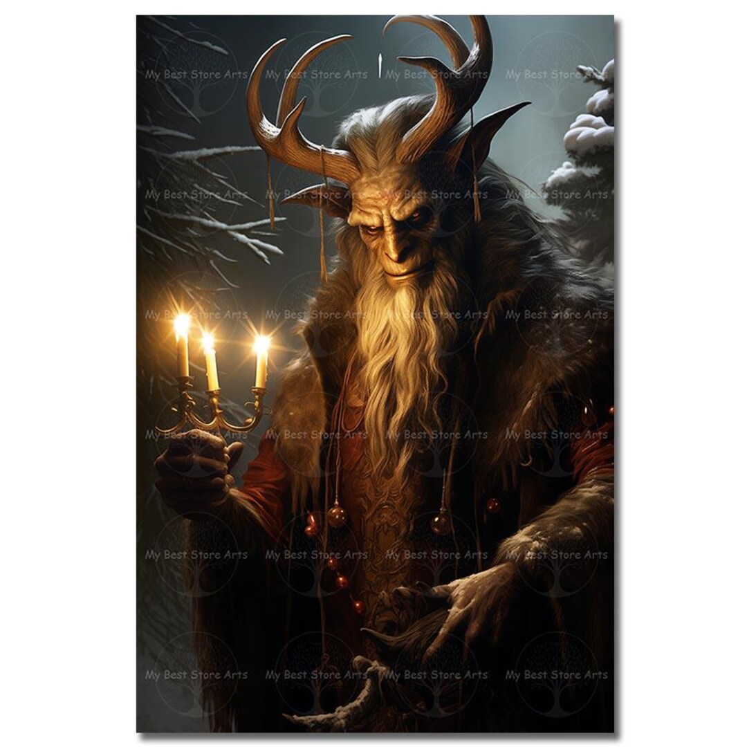 Stag Krampus Art Print - Spooky Dark Academia Christmas Poster, Witchy ...