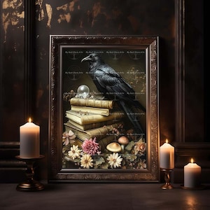 Library Crow Fine Art Print - Dark Academia Wall Art, Raven Picture ...