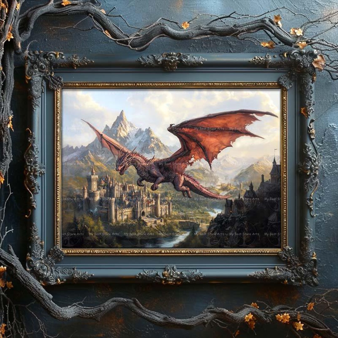 Fantasy Dragon Art Print - Flying Dragon Decor, Fairytale Poster ...