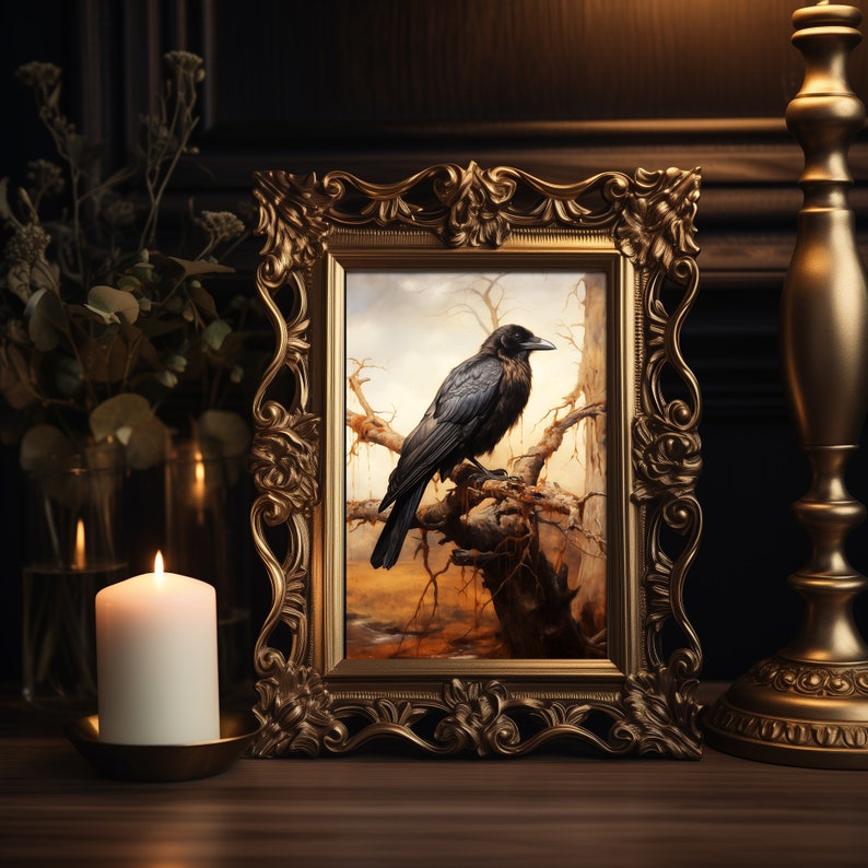 Crow Art Print, Fantasy Wall Decor, Dark Academia, Gothic Crow Picture ...