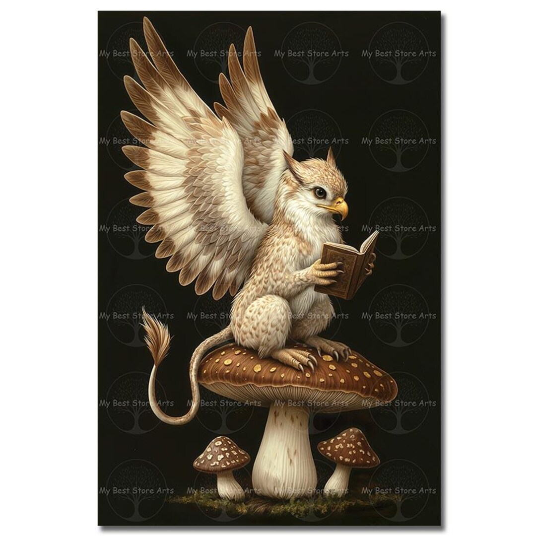 Griffin Reading Book Art Print - Fantasy Bookish Decor, Whimsical ...