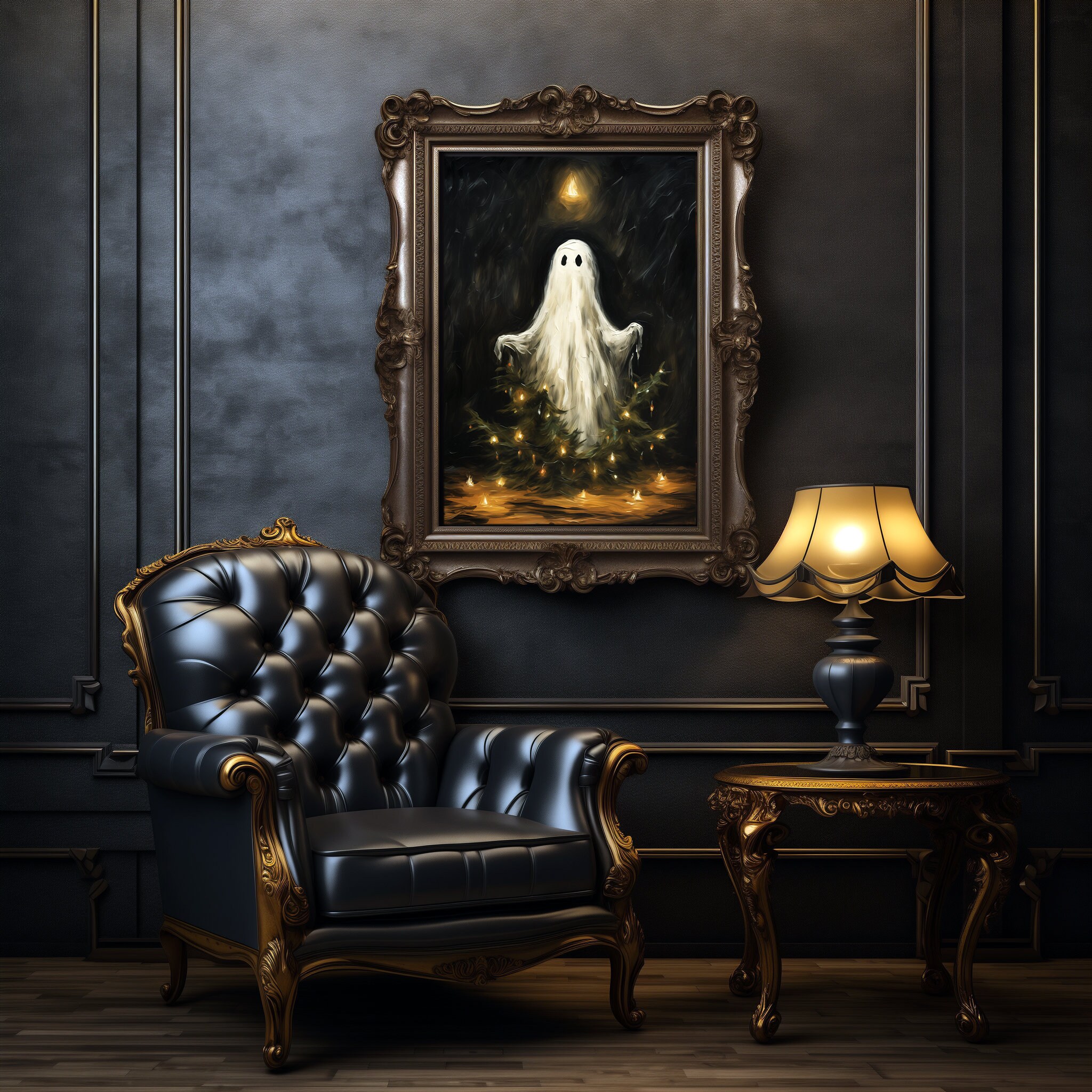 Ghost and Christmas Tree Art Print, Christmas Decor, Goblincore Themed ...