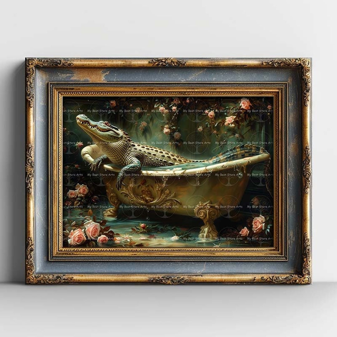 Crocodile Bath Fine Art Print Cottagecore Fantasy Decor, Moody Poster ...