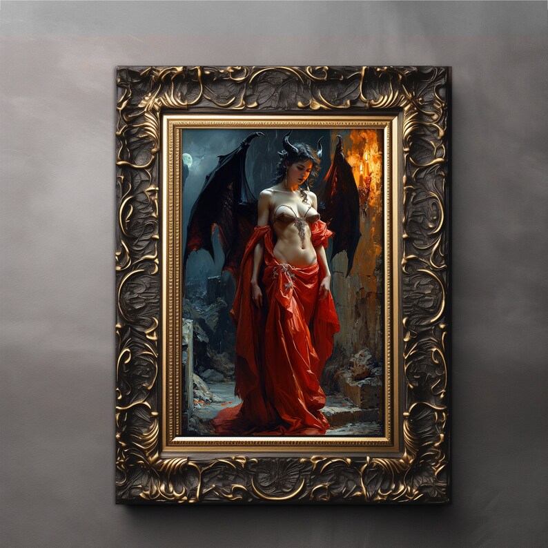 Succubus Lilith Art Print Dark Academia Poster, Underworld Goddess Wall Decor, Demon Queen ...