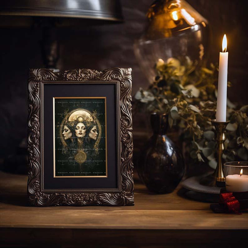 Hecate Triple Moon Art Print - Gothic Picture, Witch Decor, Wheel of ...