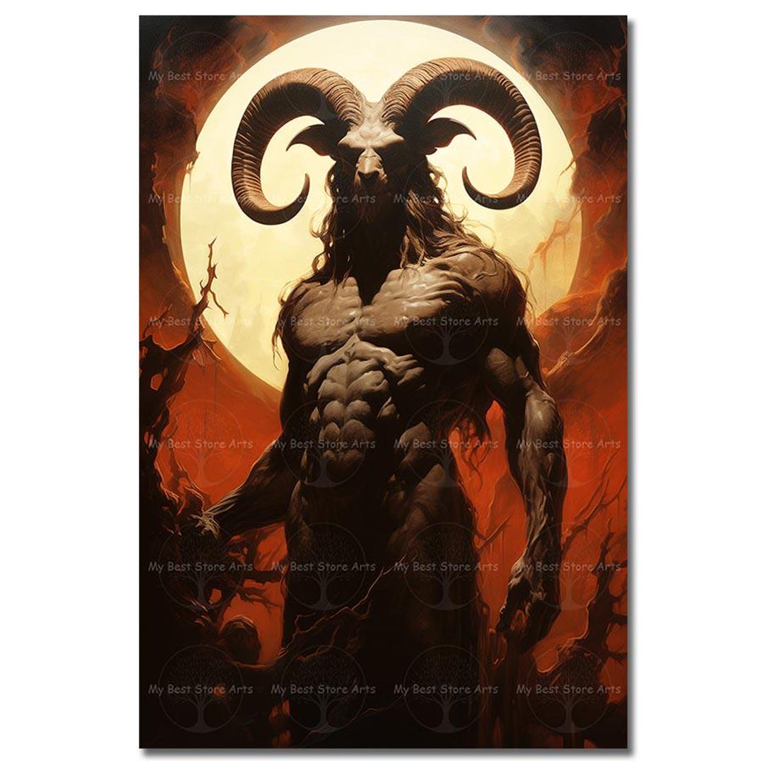Goat Baphomet Art Print - Fantasy Dark Academia Poster, Spooky Gothic ...