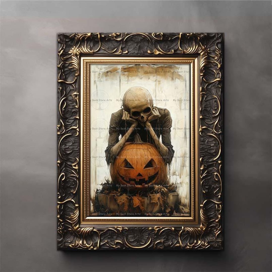 Pumpkin Skeleton Art Print - Witchy Spooky Picture, Dark Academia ...