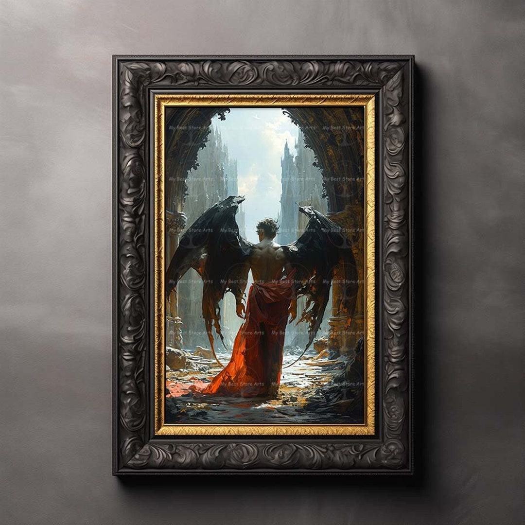 Fallen Angel Ruins Art Print - Fantasy Dark Academia Poster, Demon Wall ...